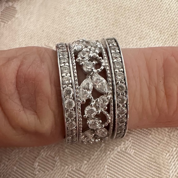 Diamonique | Jewelry | Beautiful Diamonique Sterling Silver 3 Band Lace ...